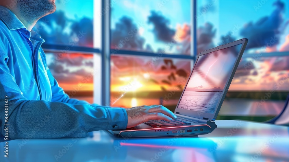 Office Syndrome A person Neck pain from laptop use, person at home ...