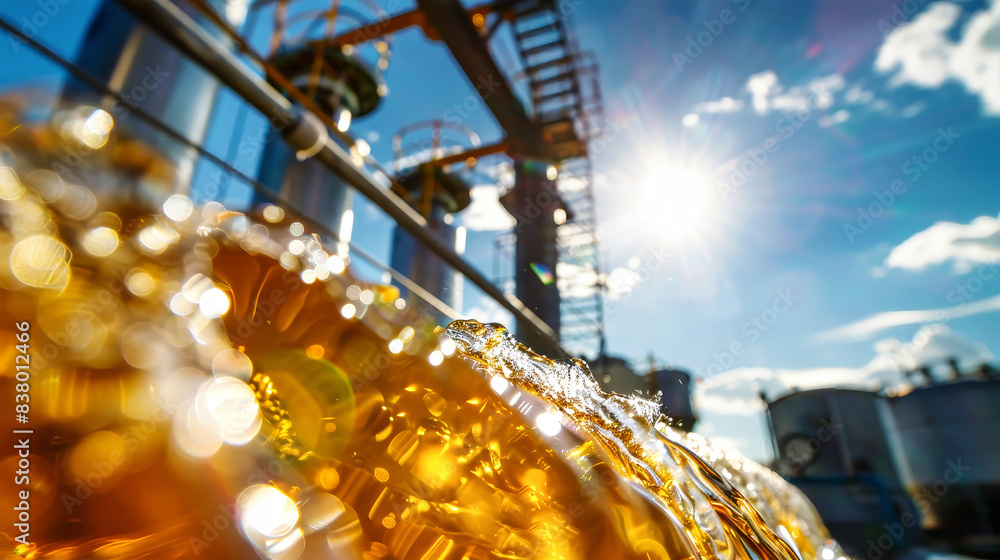 Oil spills out of a factory, creating a somber yet powerful scene. The ...