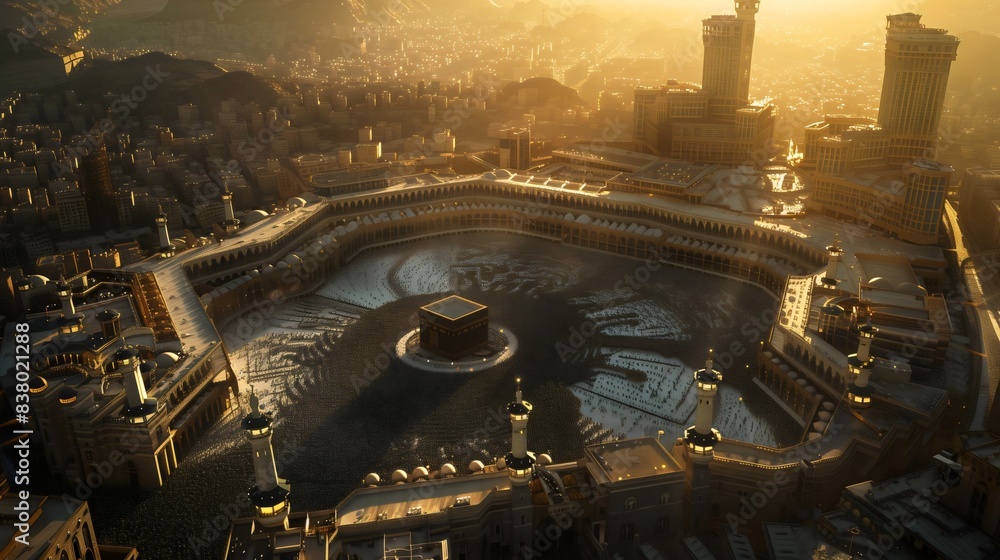 Aerial view of holy Kaaba in Mecca during Hajj pilgrimage, Islamic ...