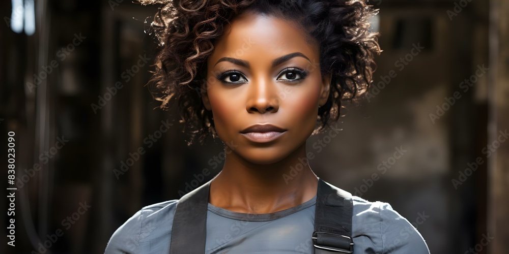 Portrait of a Black Female Construction Worker on a White Background ...
