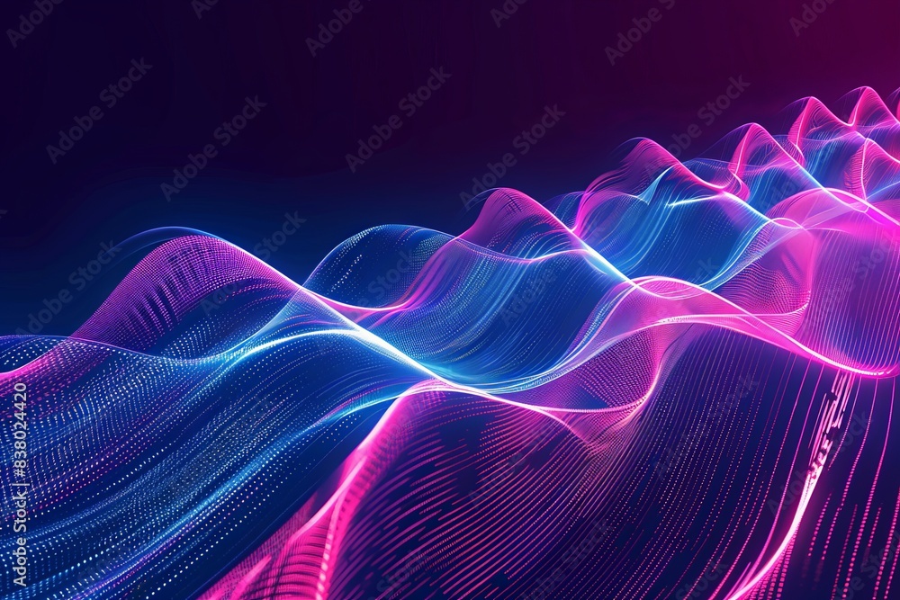Neon light waves resembling soundwaves or sine waves, flowing smoothly ...