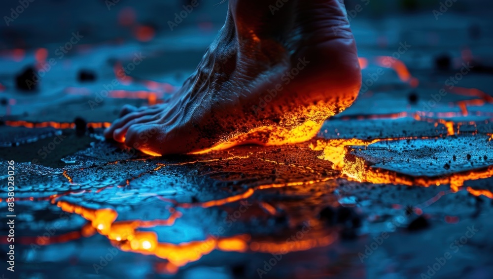 Illustrate a foot with subtle cracks spreading across the surface ...