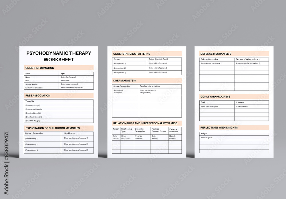 Psychodynamic Therapy Worksheet Stock Template | Adobe Stock