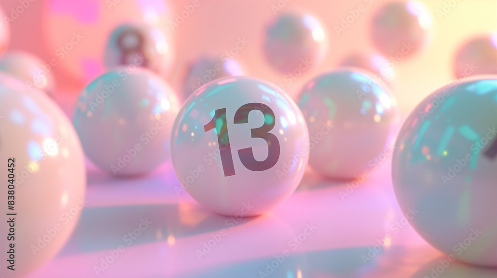 White lottery balls on a pastel background, with the number 13 standing ...