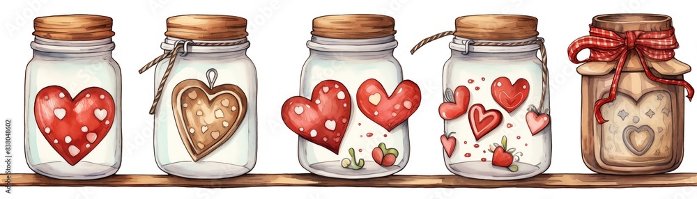 Jar with hearts, valentines day, watercolor clipart illustration with ...