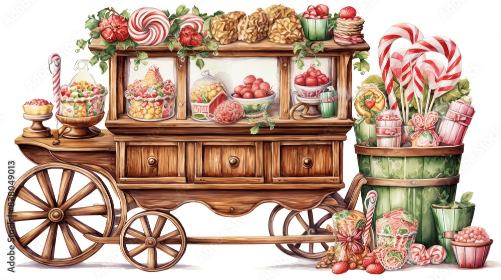 Sweets cart, valentines day, watercolor clipart illustration with ...