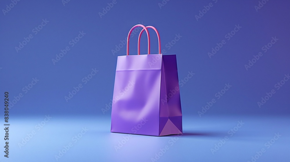 Purple shopping bag with a minimalist design on a blue background ...