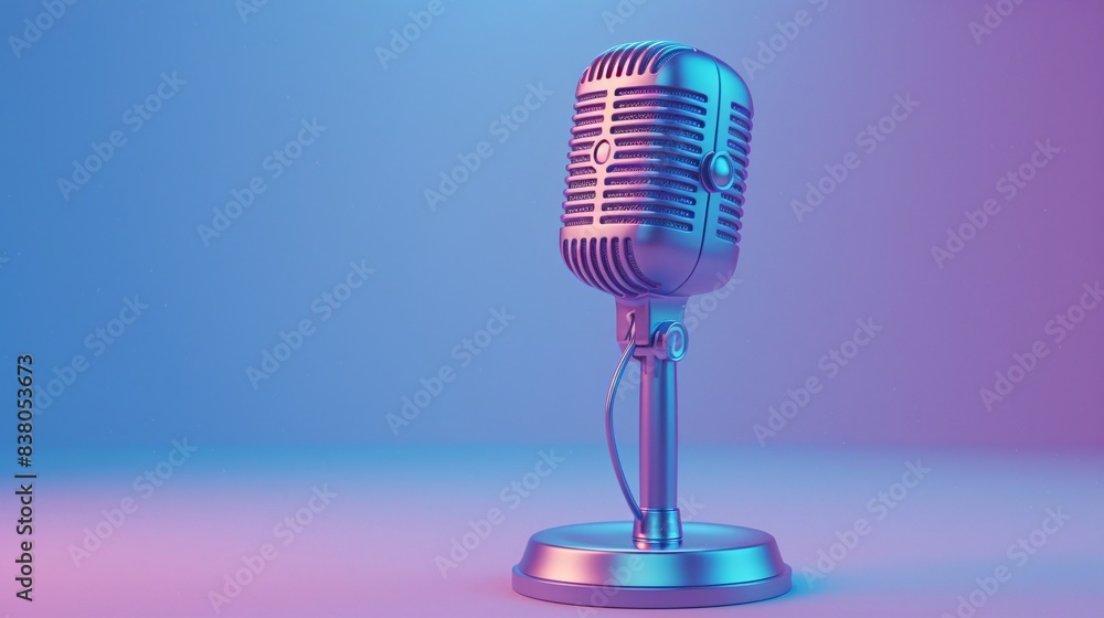 Vintage microphone in vibrant purple and blue lighting. Retro audio ...