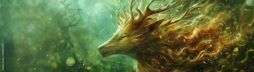 Craft a mesmerizing side profile of a mystical forest creature, using ...