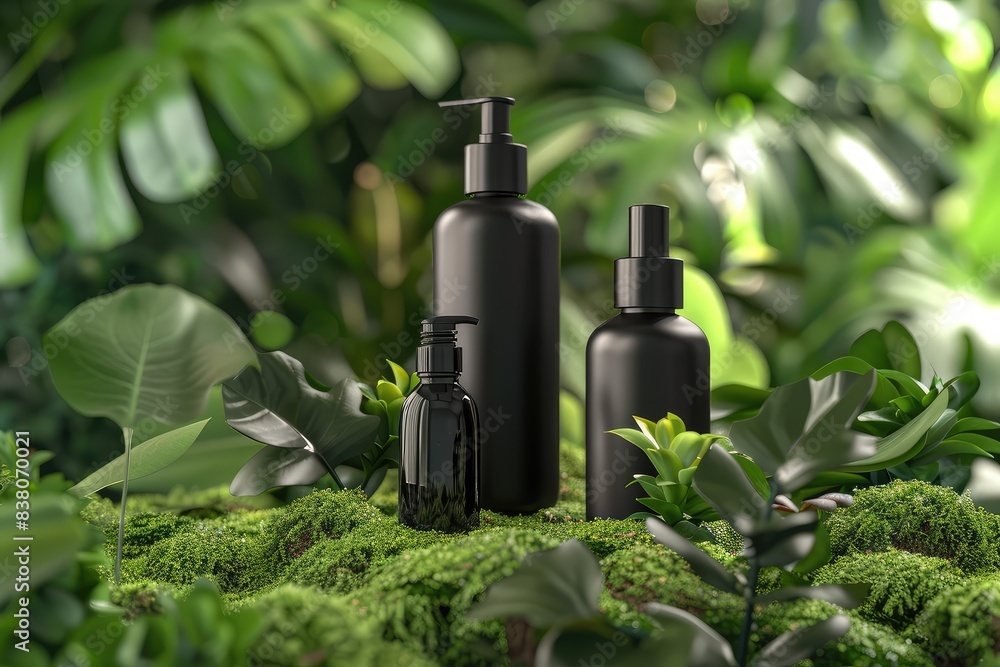Mockup set organic beauty product bottles in nature background with ...