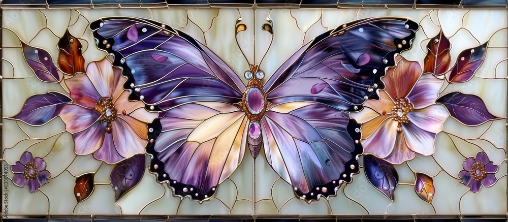 Stained Glass Butterfly with Purple, Blue, and Silver Wings, Adorned ...
