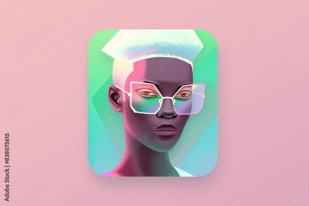 Stylized app icon featuring the face and shoulders of a futuristic ...
