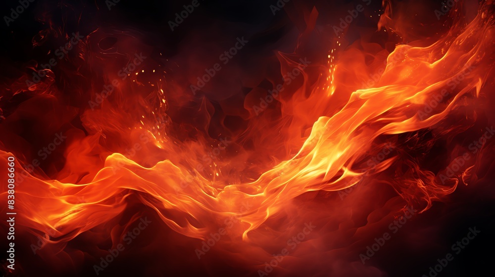 Fiery flames with sparks, framing red background, intense heat ...