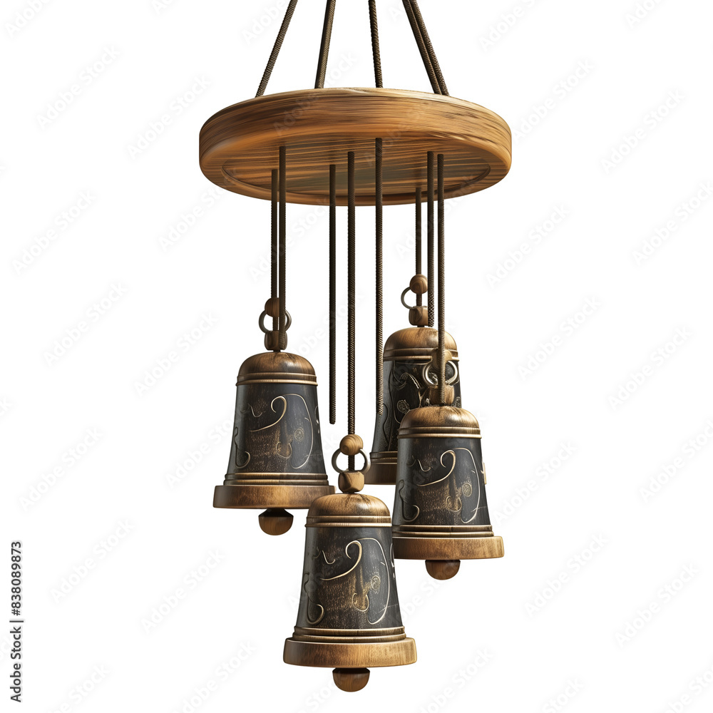 Wooden Hanging Bell Chime With Intricate Designs and Dark Metal Bells ...