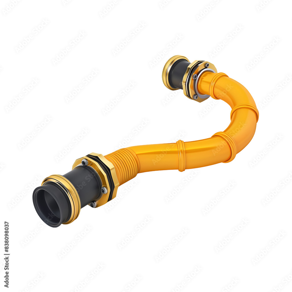 Yellow Plastic Inlet Hose With Black and Gold Fittings, Isolated on a ...
