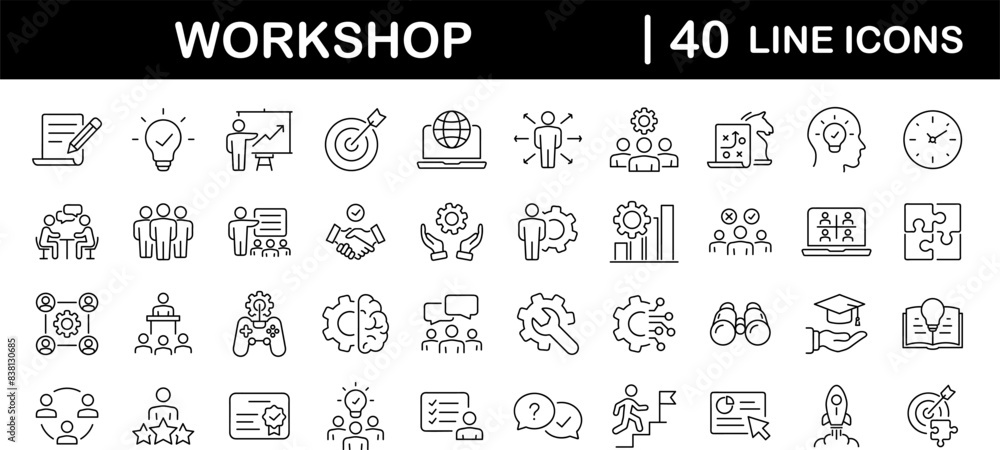 Workshop set of web icons in line style. Business Workshop icons for ...