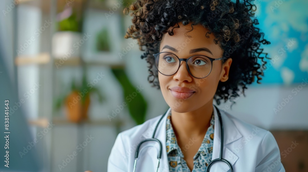 An overweight female patient listening to a friendly doctor give her a ...
