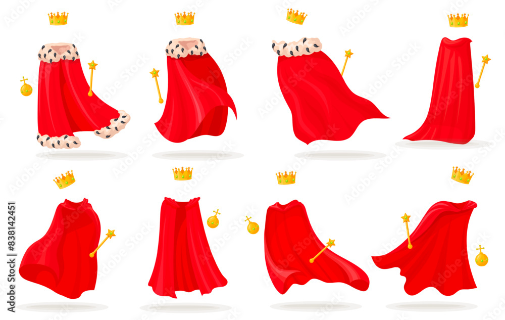 Royal cloaks. Invisible king mantle red cape, monarchy coronation ...