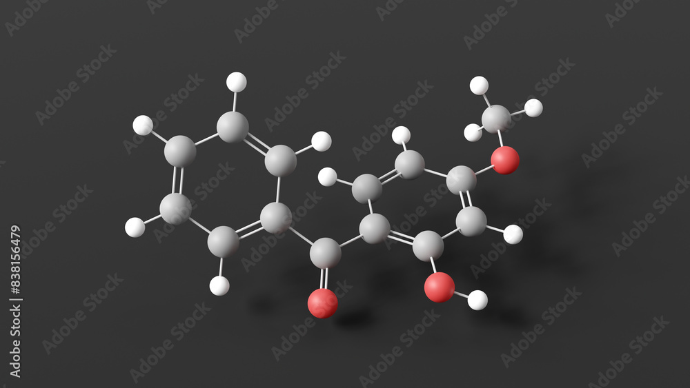 oxybenzone molecular structure, sunscreen agent, ball and stick 3d ...