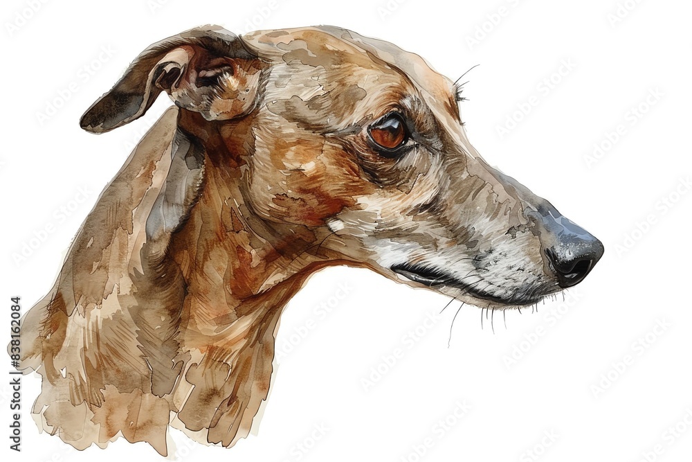 Watercolor painting of a greyhound dog's profile, showcasing detailed ...