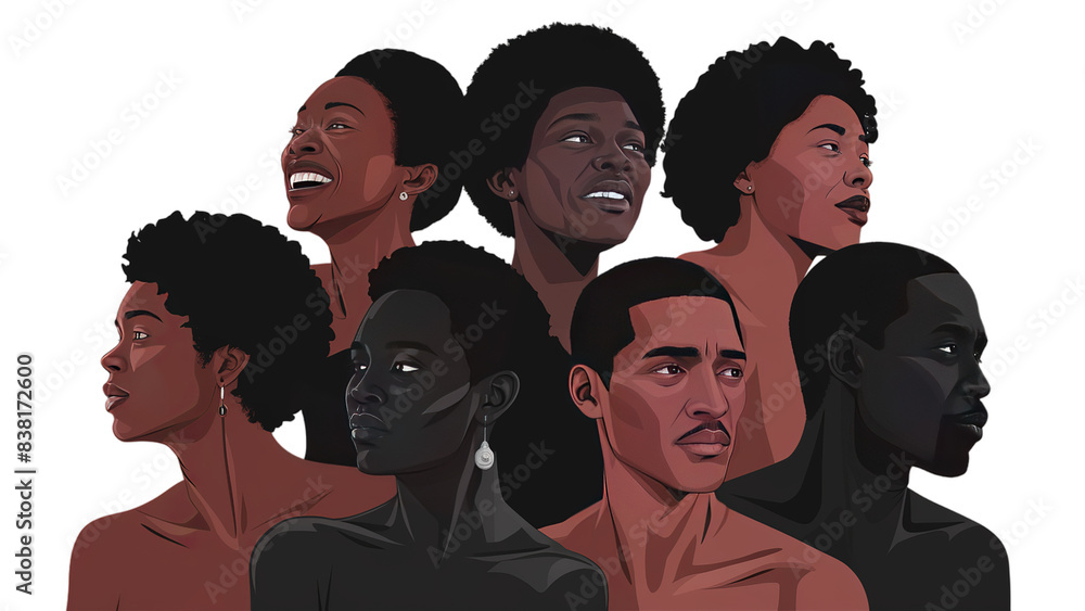 Chromatic Group of black people, black individuals, isolated on ...