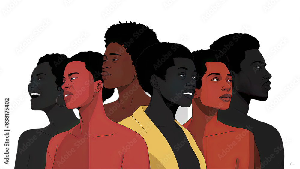 ภาพประกอบสต็อก Chromatic Group of black people, black individuals ...