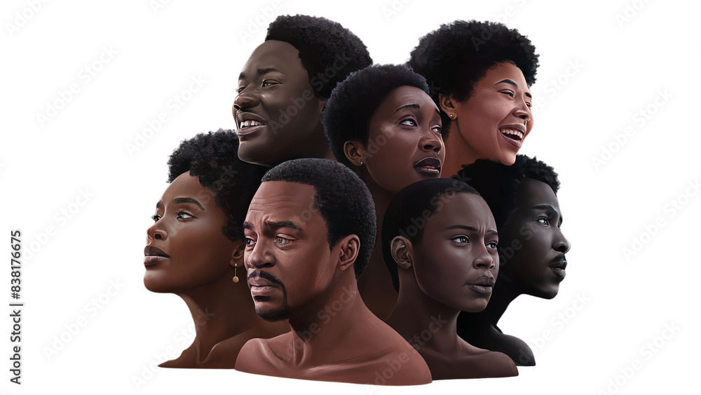 Chromatic Group of black people, black individuals, isolated on ...