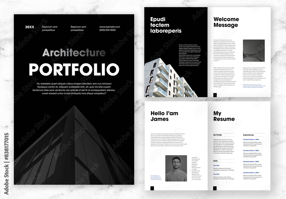 Black and White Personal Portfolio Brochure Stock Template | Adobe Stock