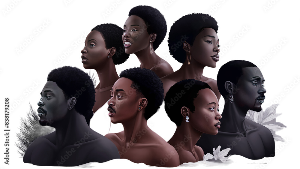Chromatic Group of black people, black individuals, isolated on ...