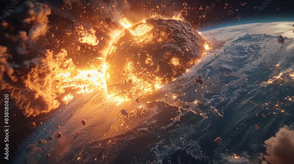 Huge meteorite impacting Earth, causing global disaster and extinction ...
