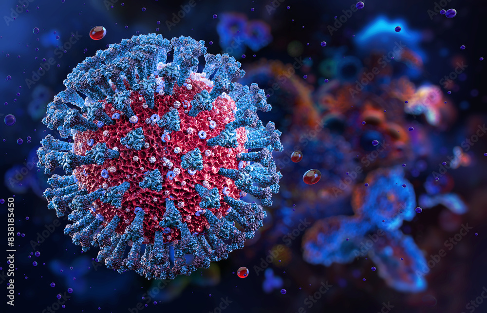 New SARS-CoV-2 covid virus FLiRT variant disease. Coronavirus COVID-19 new contagious strain ...