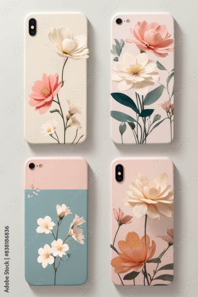Mobil phone and pastel color flowers layout design, ad, advertising ...