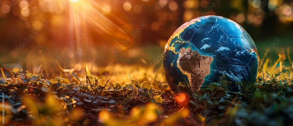 Glowing earth soccer ball represents global unity Stock Illustration ...