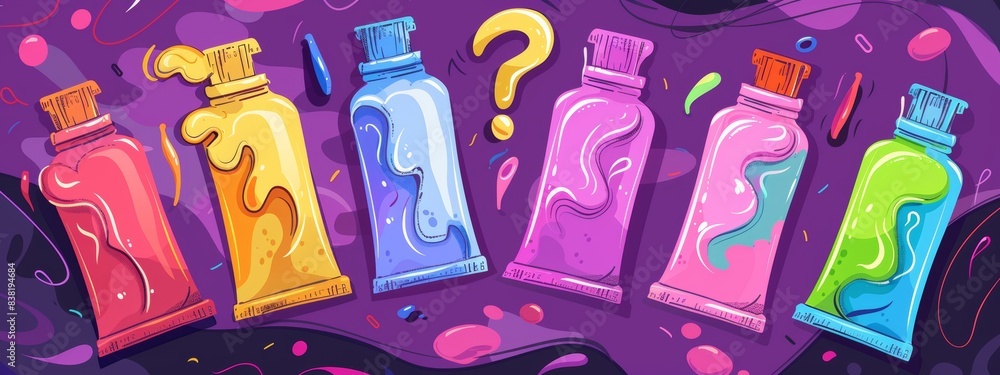 Cartoon acrylic pigment. Color tube color pallet. Red, blue, green and ...