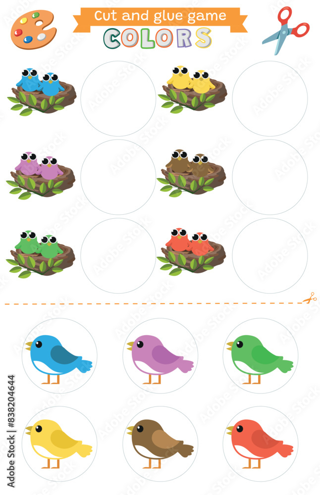 Learning colors green, brown, red, yellow, pink, black Cut and glue ...