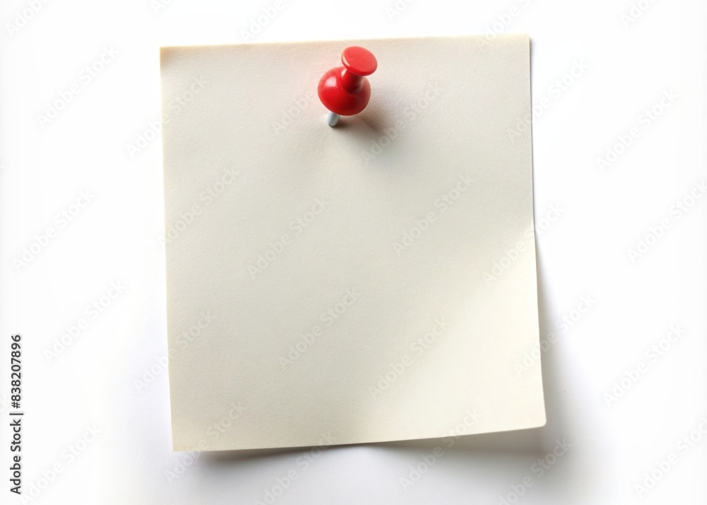 Note paper with push pin on white background, note paper, push pin ...