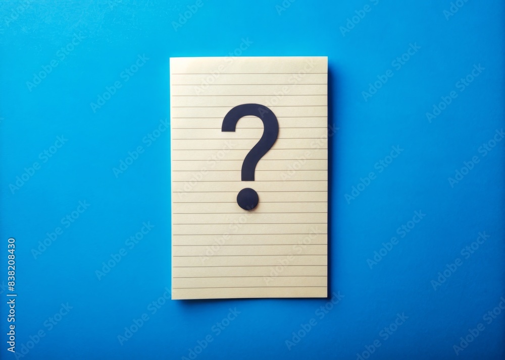 Note paper with question mark symbol on bright blue backdrop, question ...