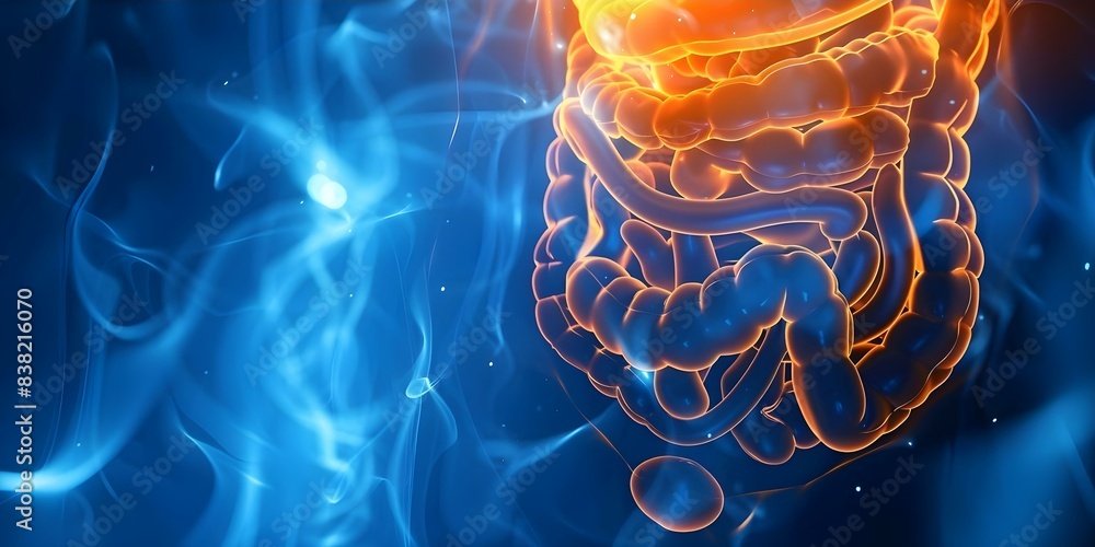 Illustration of colon inflammation with abdominal pain and fever from ...