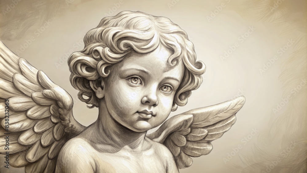 cherub drawing statue sketch, cherub, drawing, statue, sketch, art ...