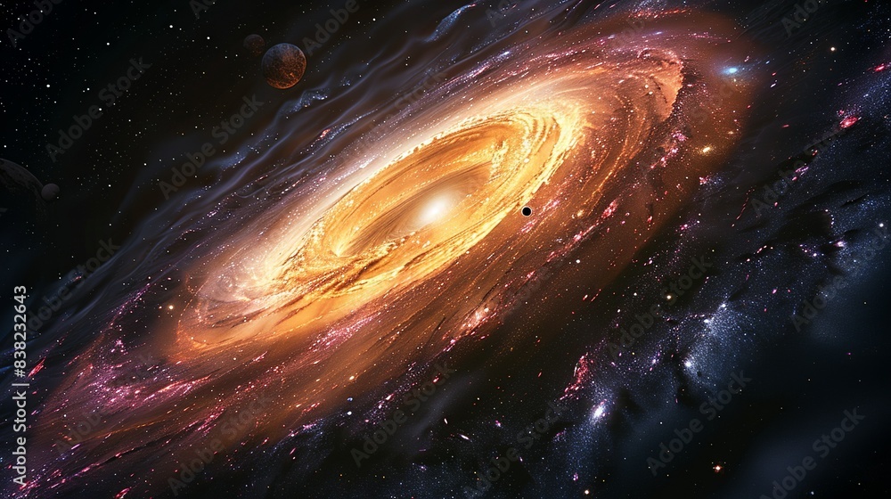 A black hole at the center of a galaxy, depicted with a glowing ...