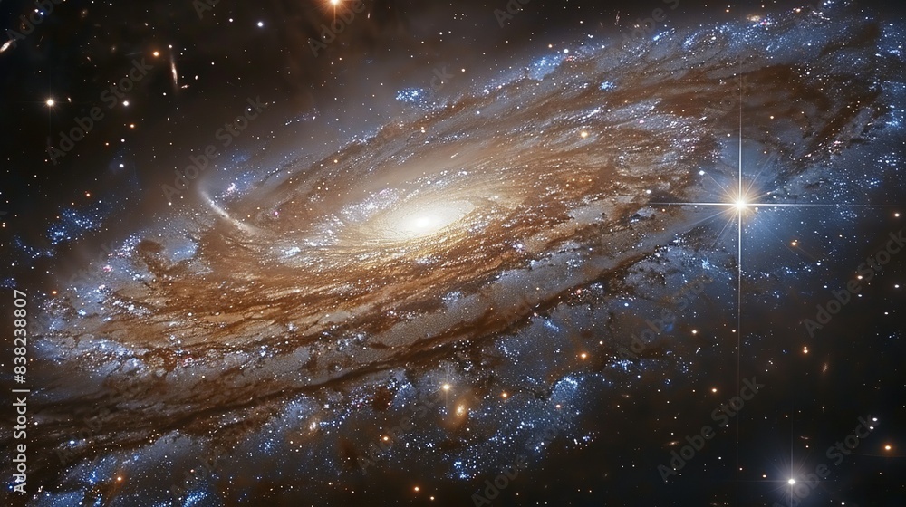 A majestic spiral galaxy viewed from the edge, its luminous arms ...