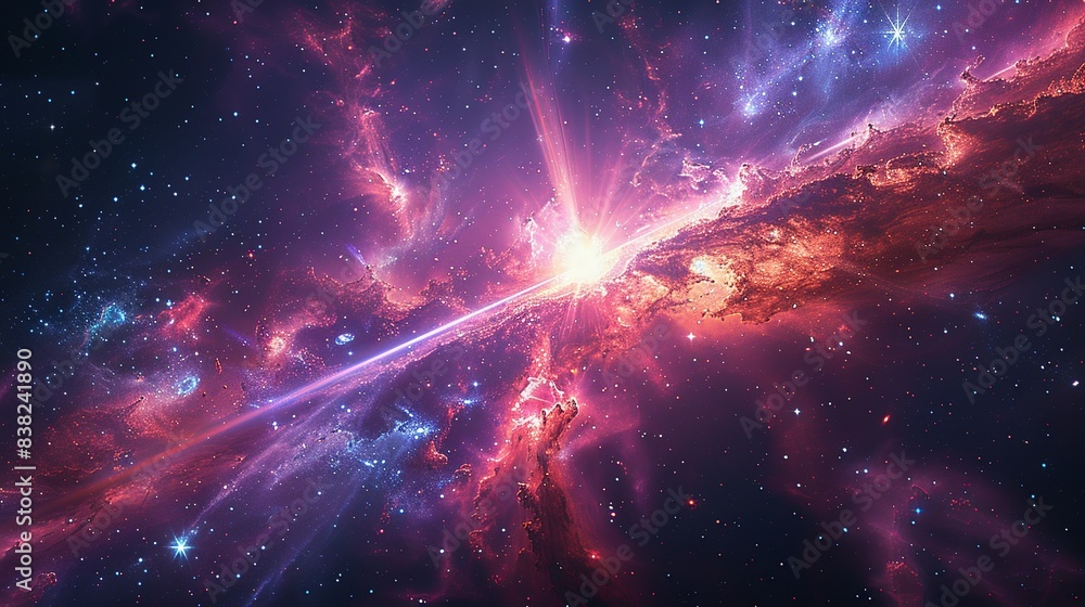 A pulsar emitting beams of intense radiation, with the star rotating ...