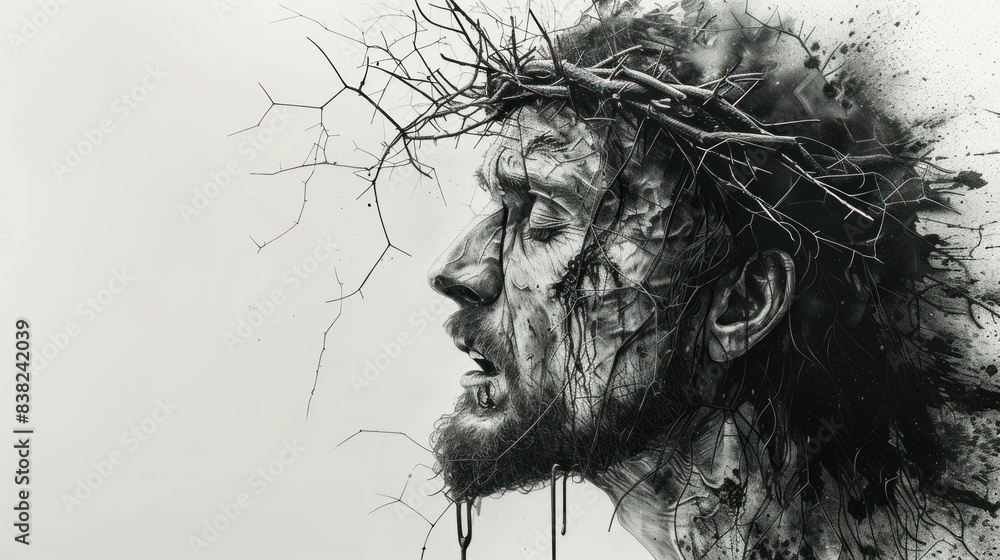 A painting depicting the sacred heart of Jesus Christ, an abstract ...