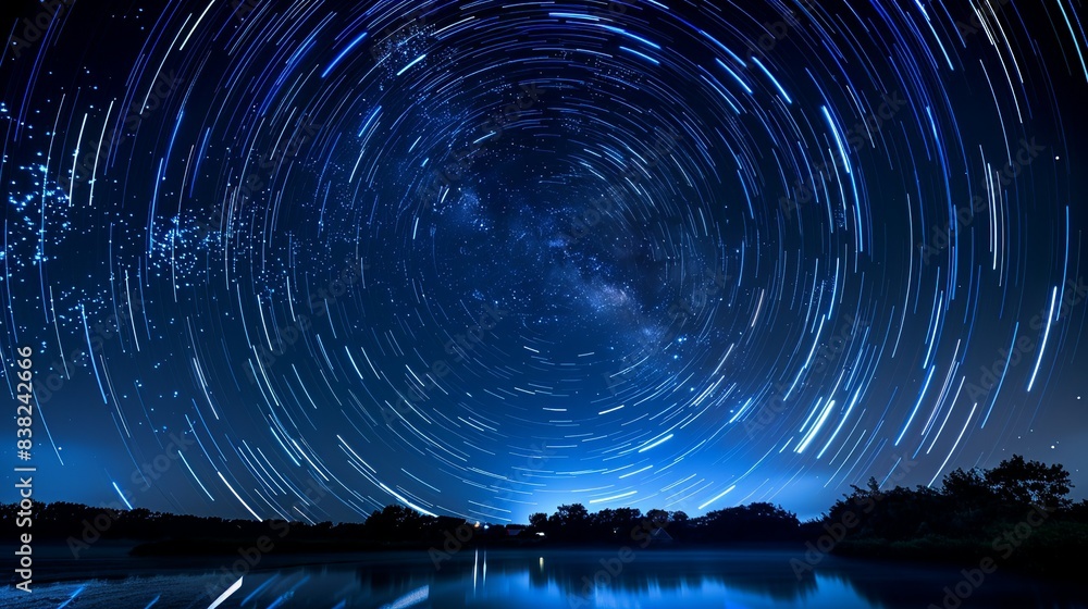 A time-lapse image of stars moving across the night sky, creating ...