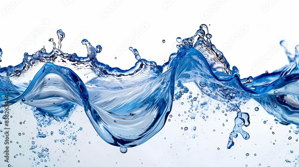 Abstract blue water flow and splash on isolated white background Banner ...