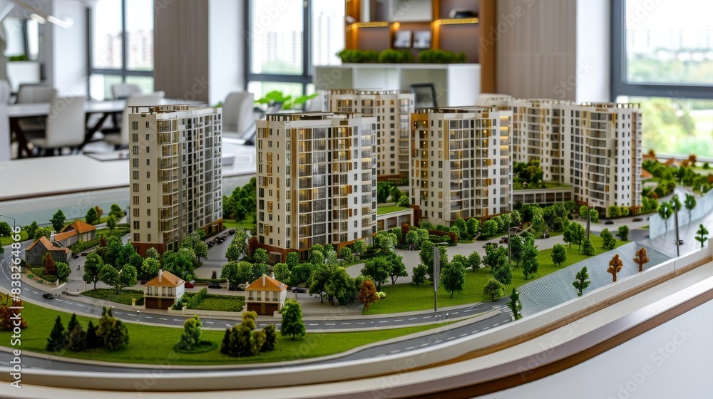 Architectural model of a residential complex displayed in a developers ...