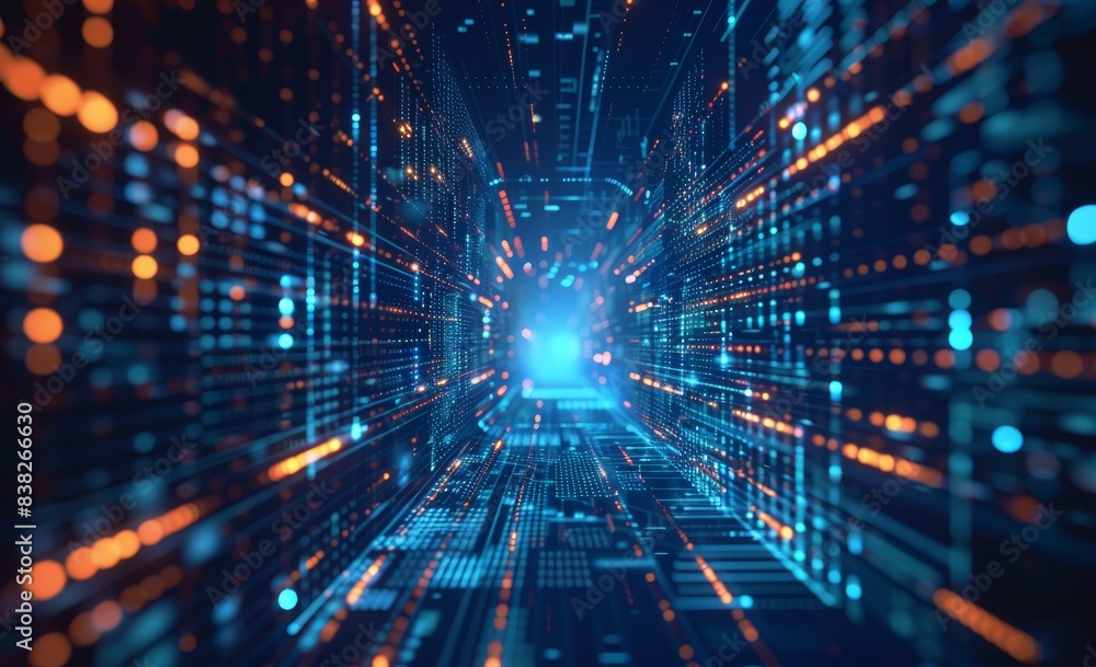 Technology background illustration in 3D. Quantum computer architecture ...