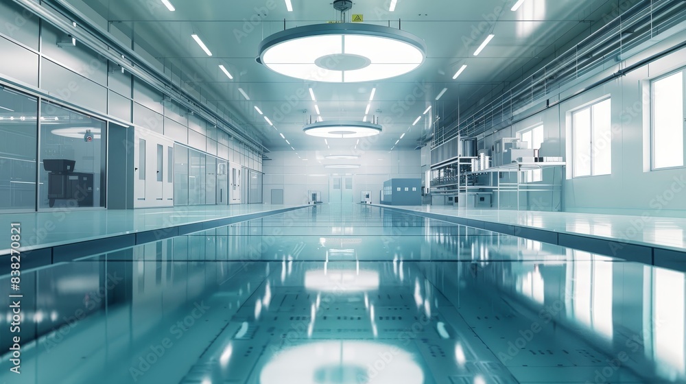 Hightech cleanroom with overhead wafer transfer system in semiconductor ...