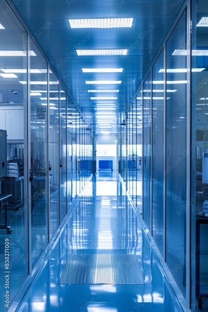 Hightech cleanroom with overhead wafer transfer system in semiconductor ...