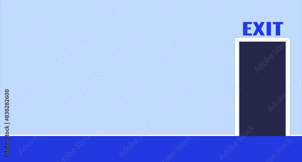 Exit door in building wall cartoon flat illustration. Doorway for ...